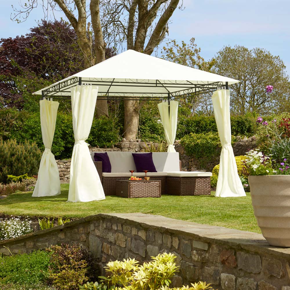 Garden Life 3x3m Metal Gazebo with Cream Roof and Curtains | Suttons