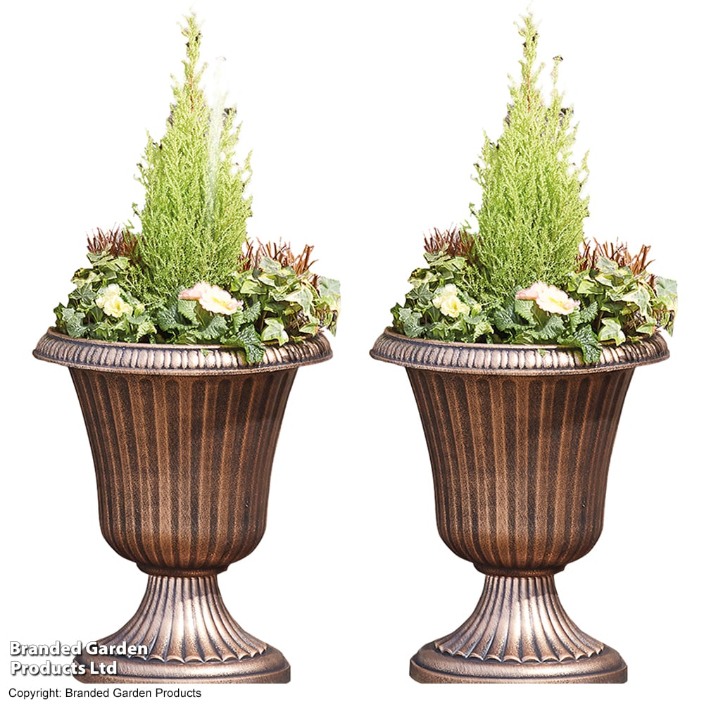 Bronze Urn planters - A highly sophisticated duo of bronze urn planters